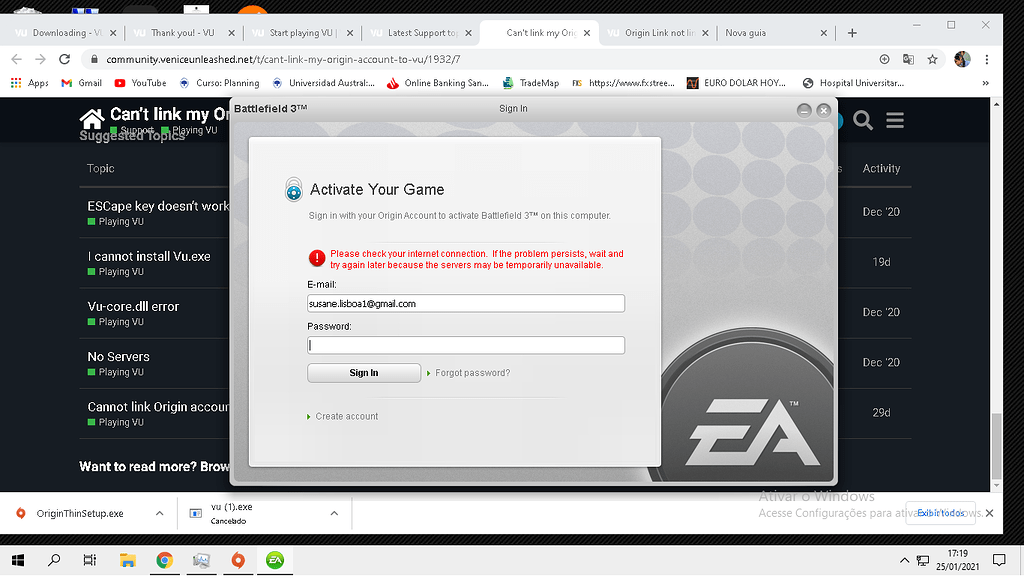 Cant link my account Origin error says (please check your connection) - Playing VU - VU ...